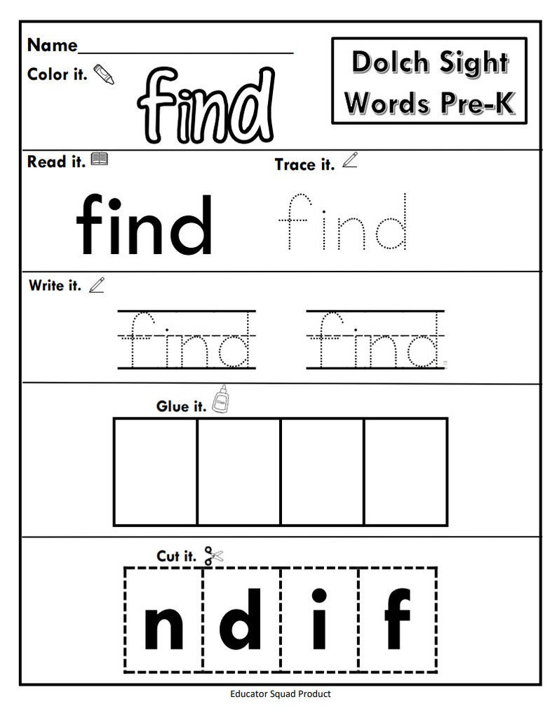 220 Sight Words Must Know Worksheets Preschool Printable 220 - Etsy