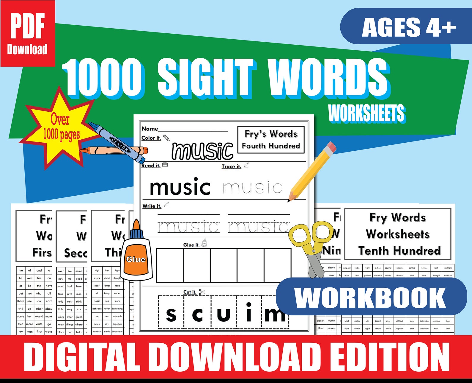 1,000 Sight Words Mega Workbook (grades K–5) | 1,000+ Pages of High ...