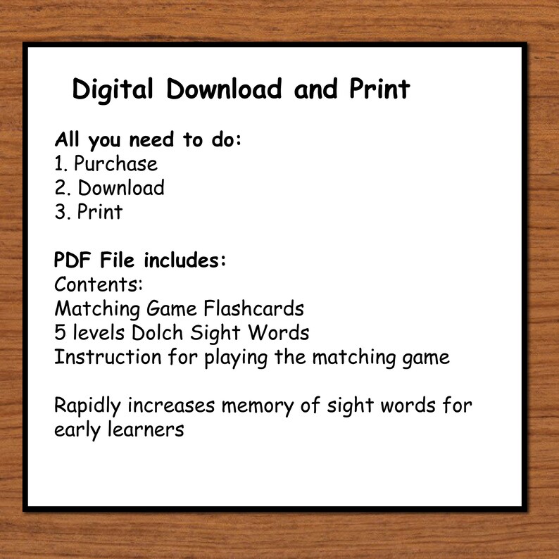 Matching Game Printable 220 Dolch Sight Word - Etsy