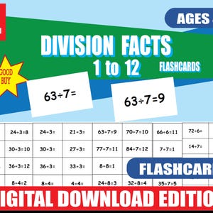 Printable Division Flashcards 1–12 | 144 Math Facts + Chart | Double ...