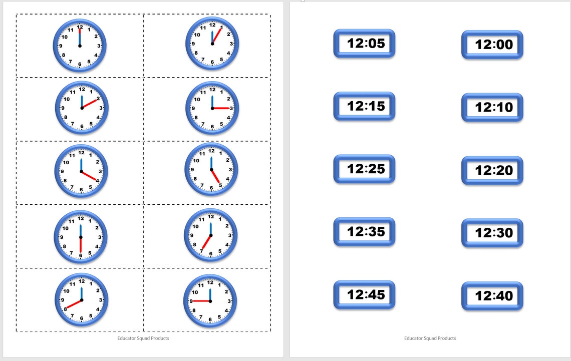 Telling Time Flashcards Printable - Etsy Canada