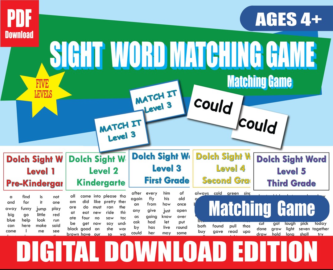 Matching Game Printable | 220 Dolch Sight Word - Etsy