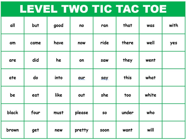 220 Sight Word Must Know Tic Tac Toe Game - Etsy Australia