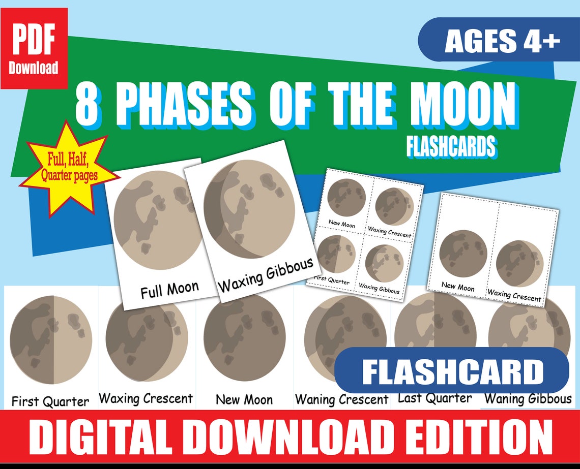 Moon Phases Flashcards Printable, Nice Art - Etsy UK
