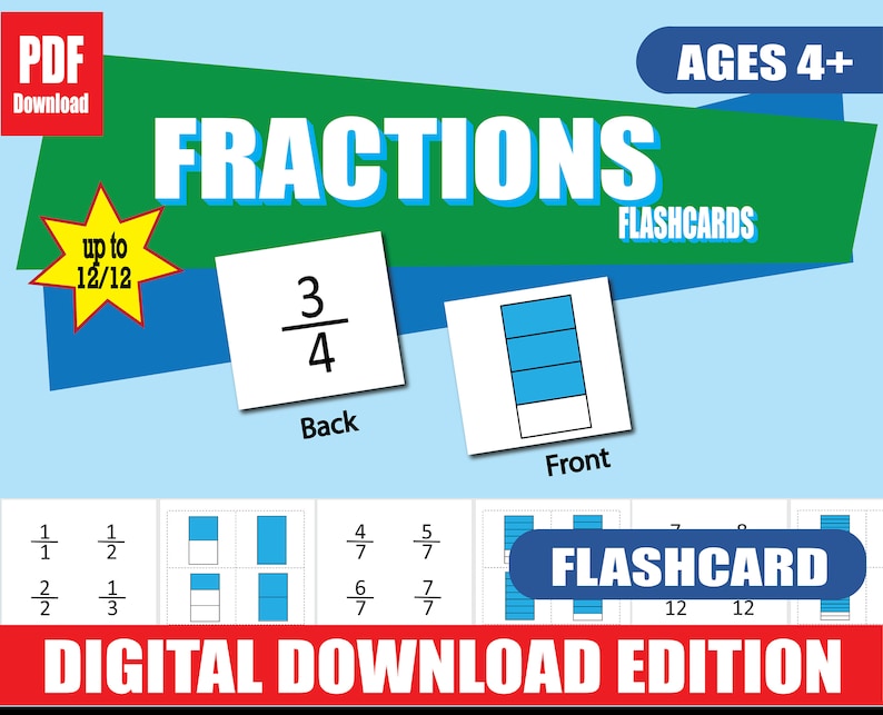 Fraction Flashcards Printable - Etsy