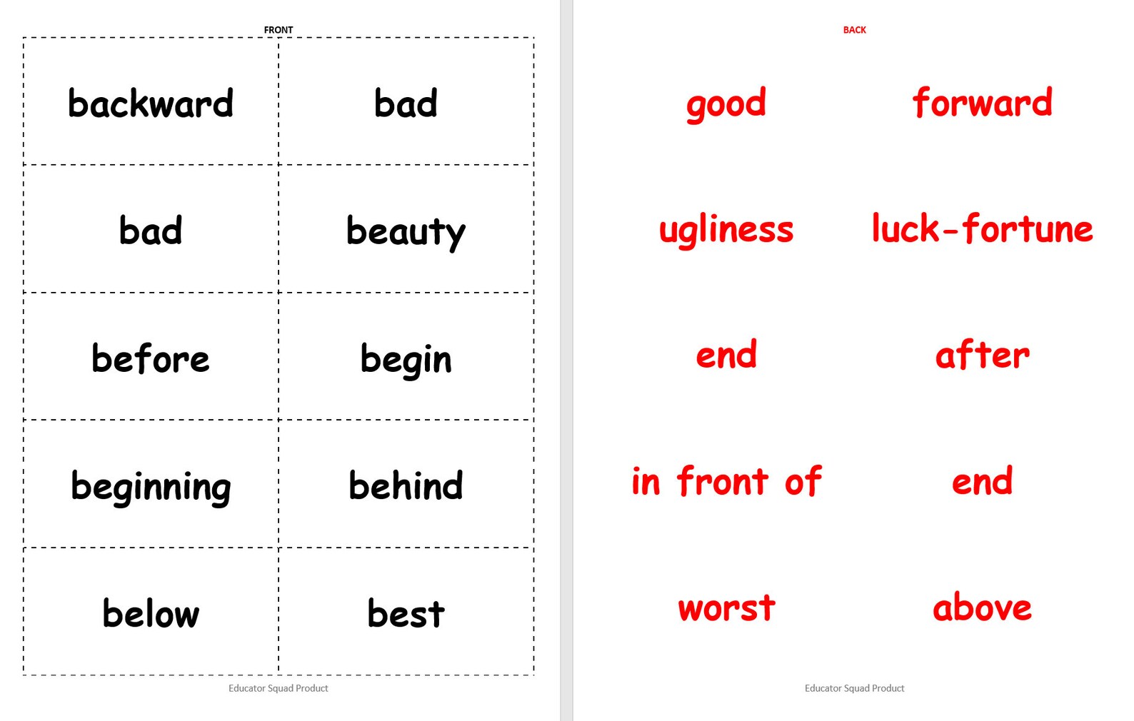 500+ Opposites & Antonyms Flashcards | Printable PDF | K–4 Learning ...