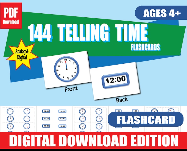 Telling Time Flashcards Printable - Etsy Canada