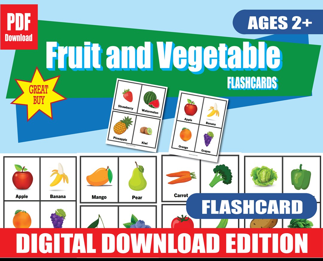 Fruit and Vegetable Printable Preschool Flashcards - Etsy