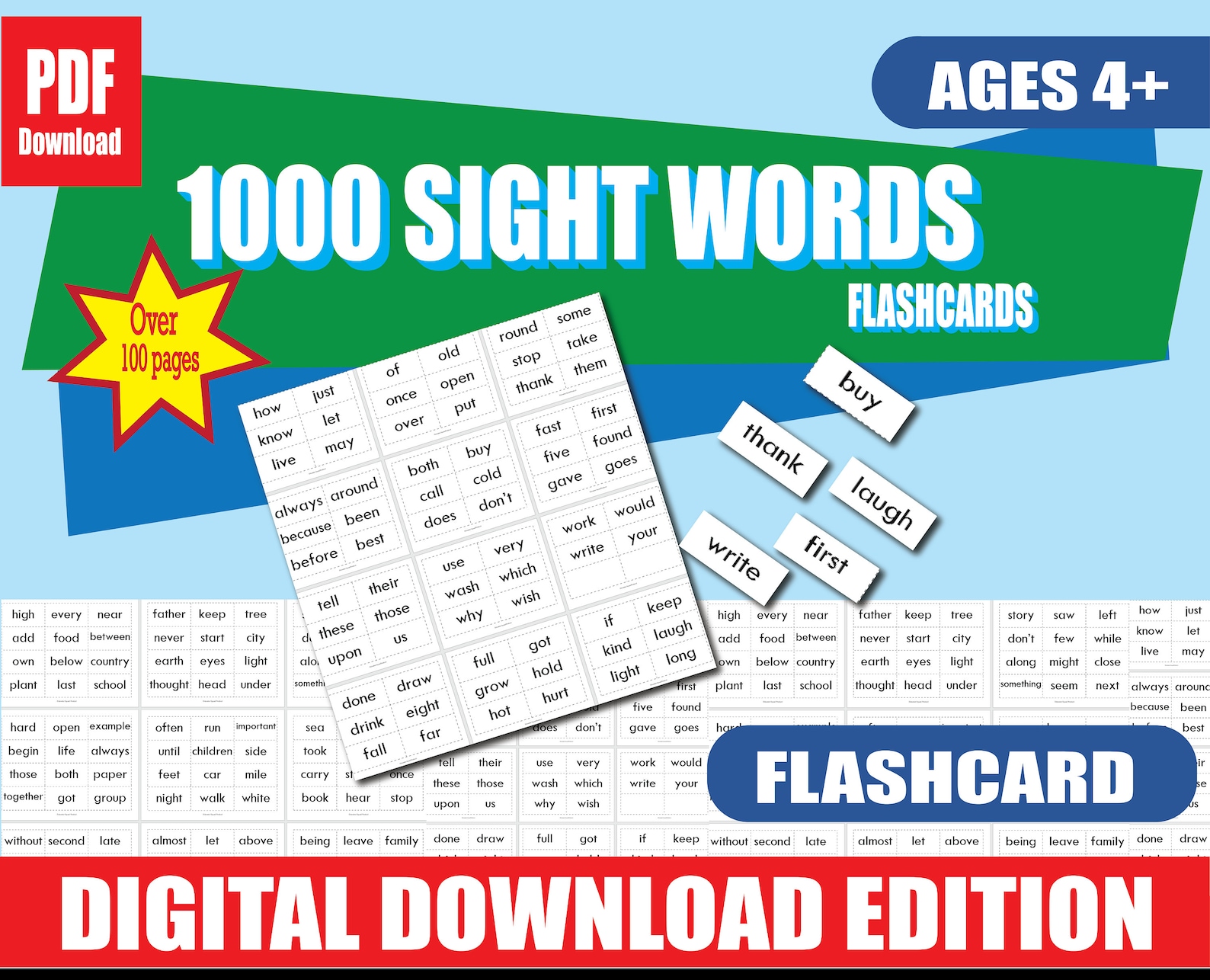 1000 Sight Words Must Know Printable Flashcards BEST SELLER - Etsy