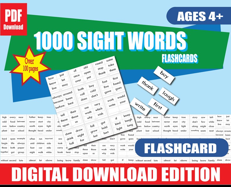 1000 Sight Words Must Know Printable Flashcards BEST SELLER - Etsy