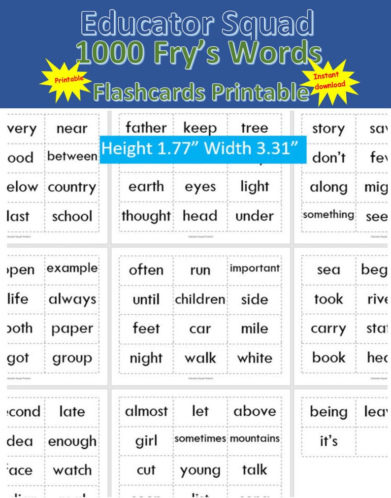 1000 Sight Words Must Know Printable Flashcards BEST SELLER - Etsy