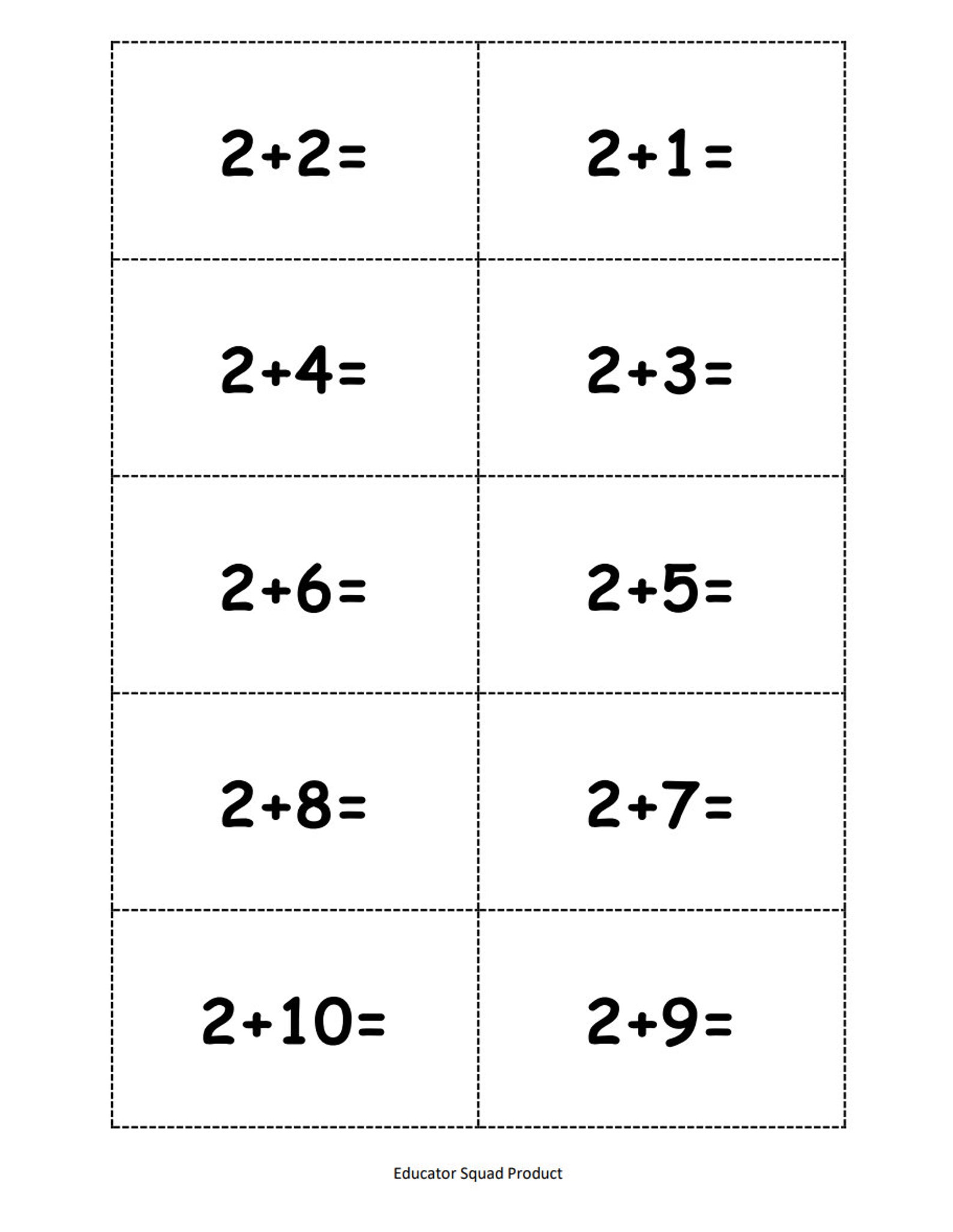1 10 Addition Facts Flashcards Printable Mastering Etsy