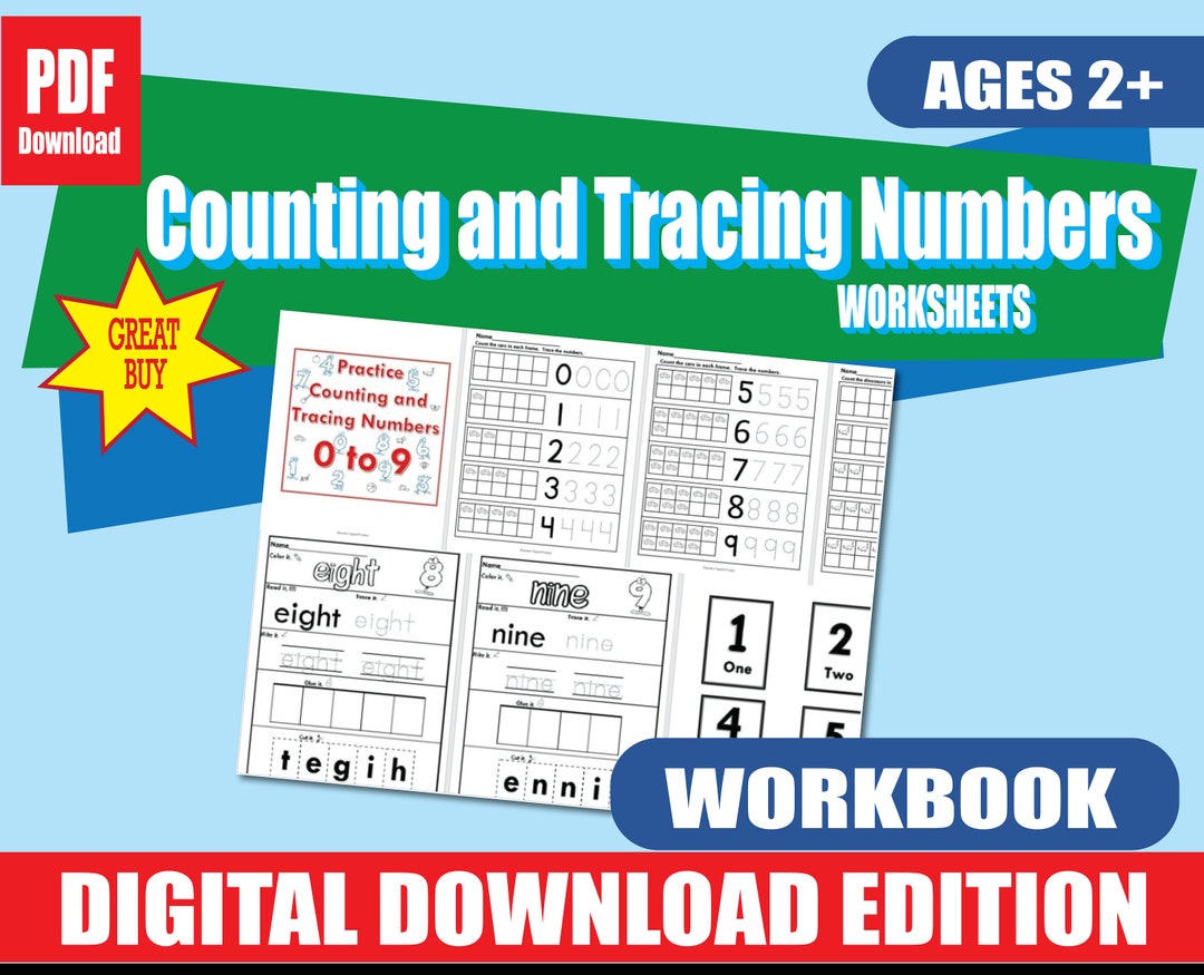 Numbers Preschool Printable Counting and Tracing Numbers Worksheets - Etsy