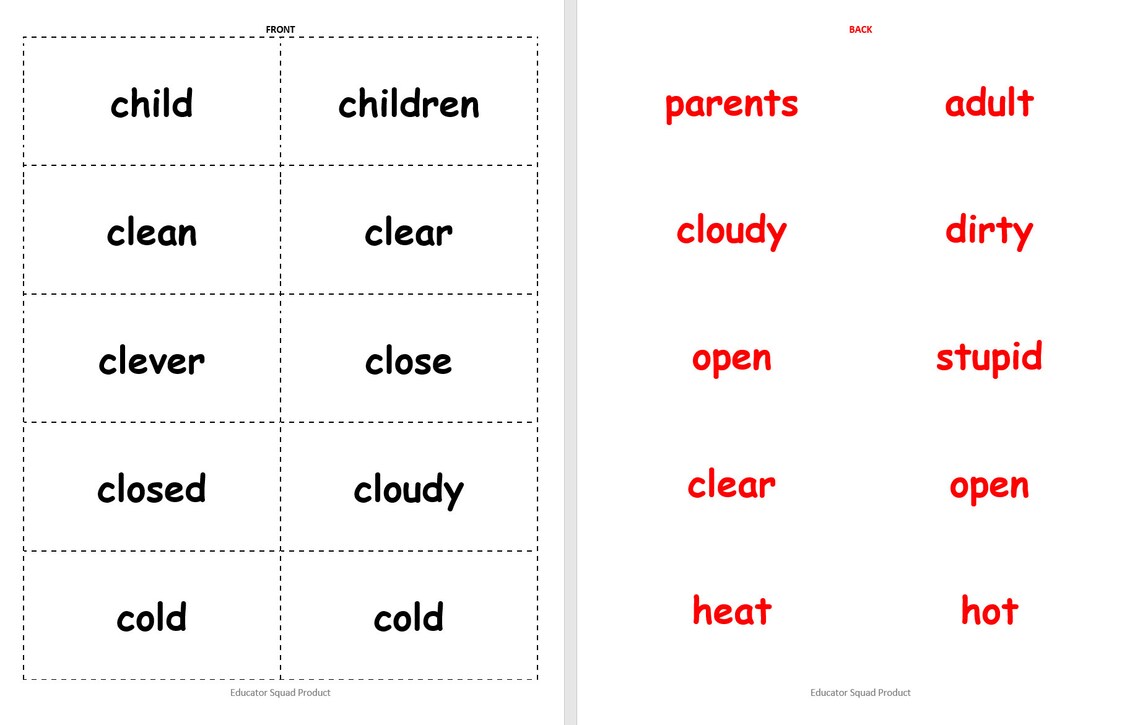 Flash Cards Opposite / Antonyms Flashcards 500 Plus - Etsy