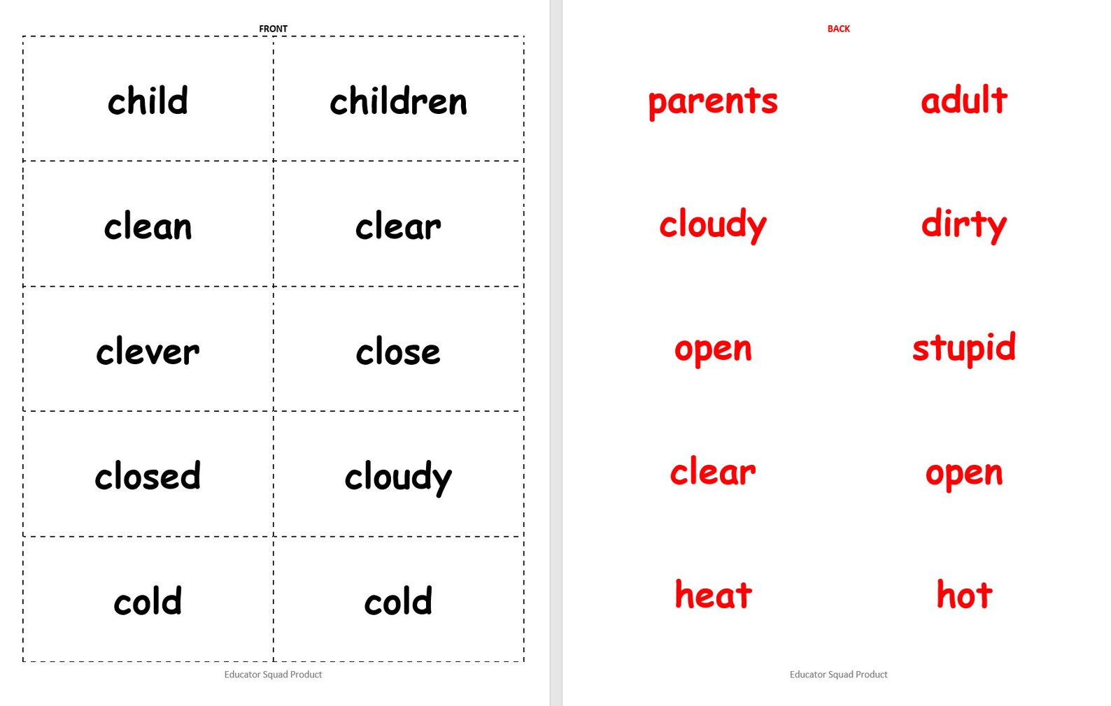 500+ Opposites & Antonyms Flashcards | Printable PDF | K–4 Learning ...