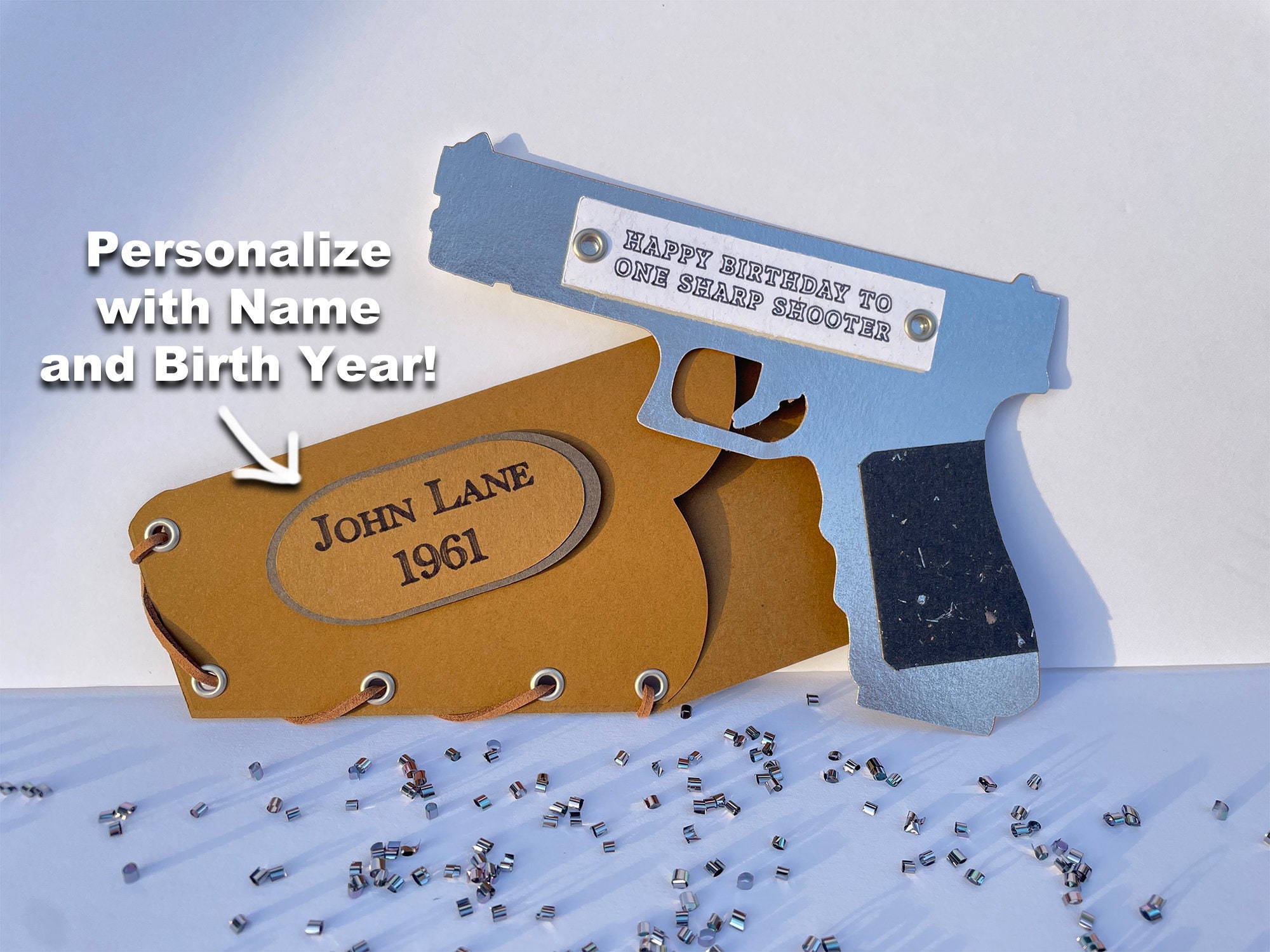 Gun Birthday Card and Personalized Holster, Unique Handmade Birthday ...