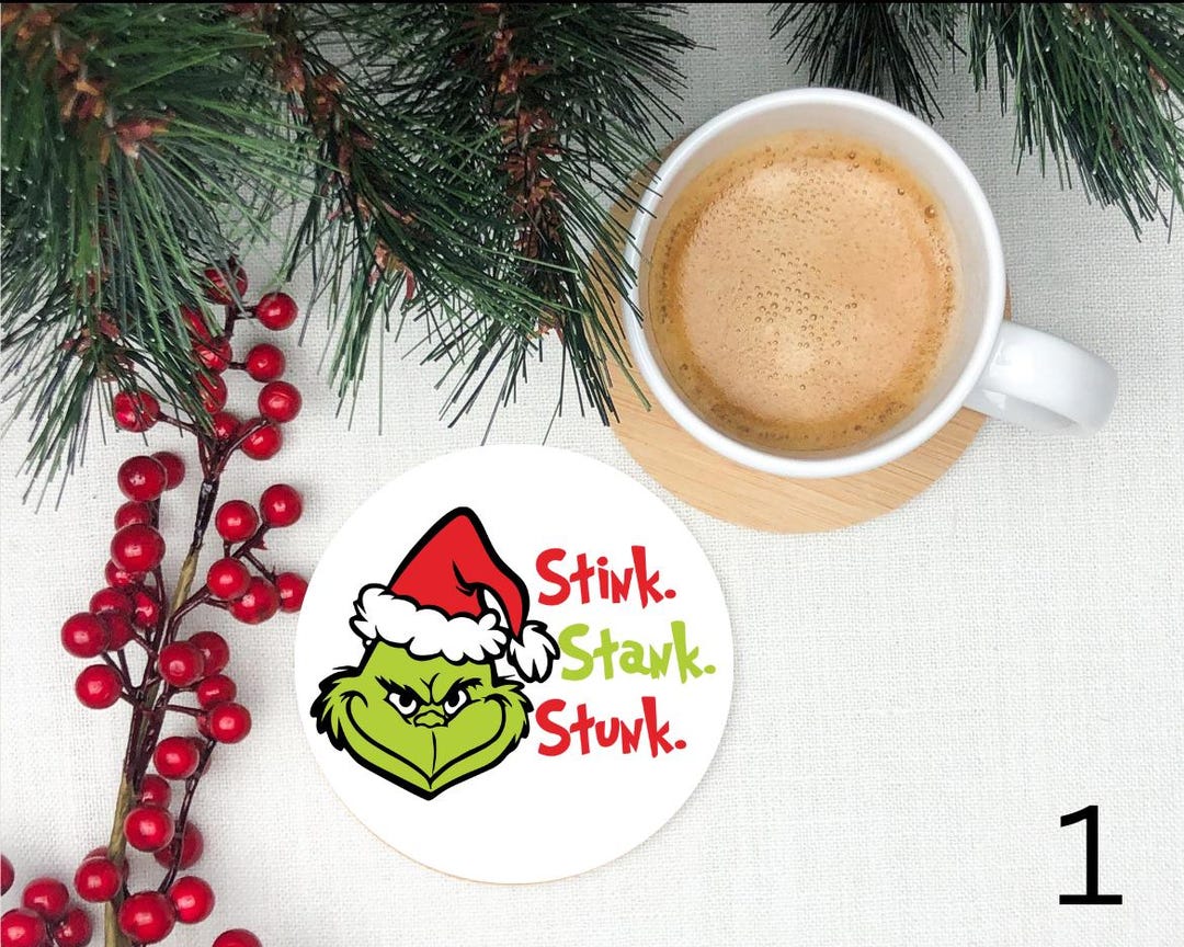 Christmas Grinch Coasters, Handmade, Sandstone Coasters, Grinch, Merry ...