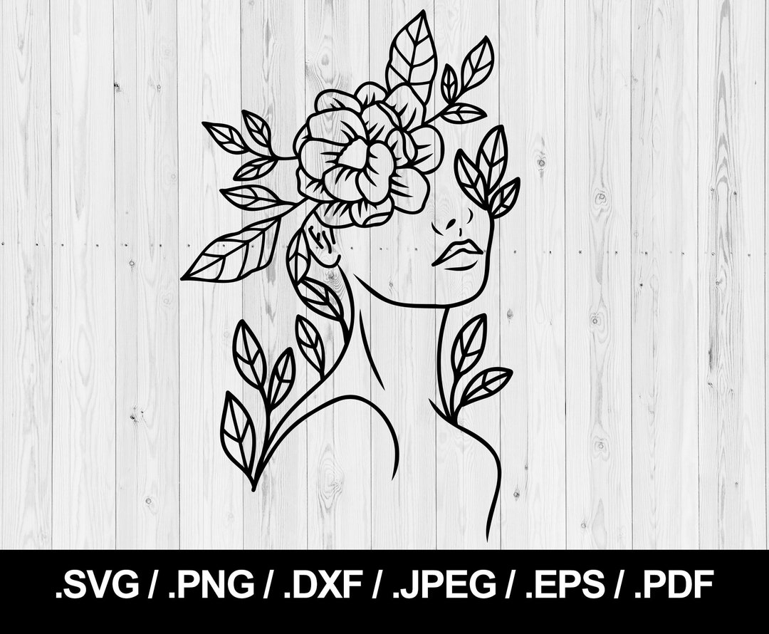 Woman Face With Flowers SVG! PNG, JPEG, Eps, Ai, Pdf and Dxf. Instant ...