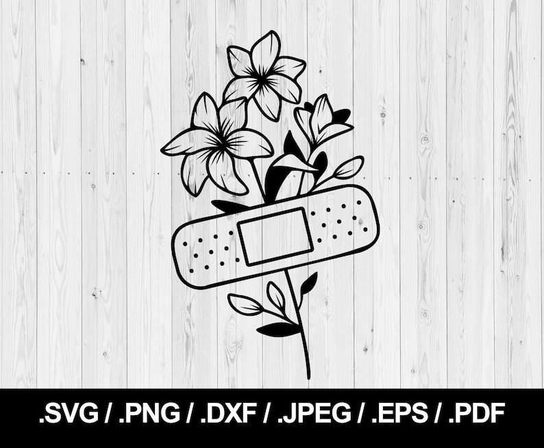 Band-aid With Flowers PNG, JPEG, Eps, Ai, Pdf and Dxf. Instant Download ...