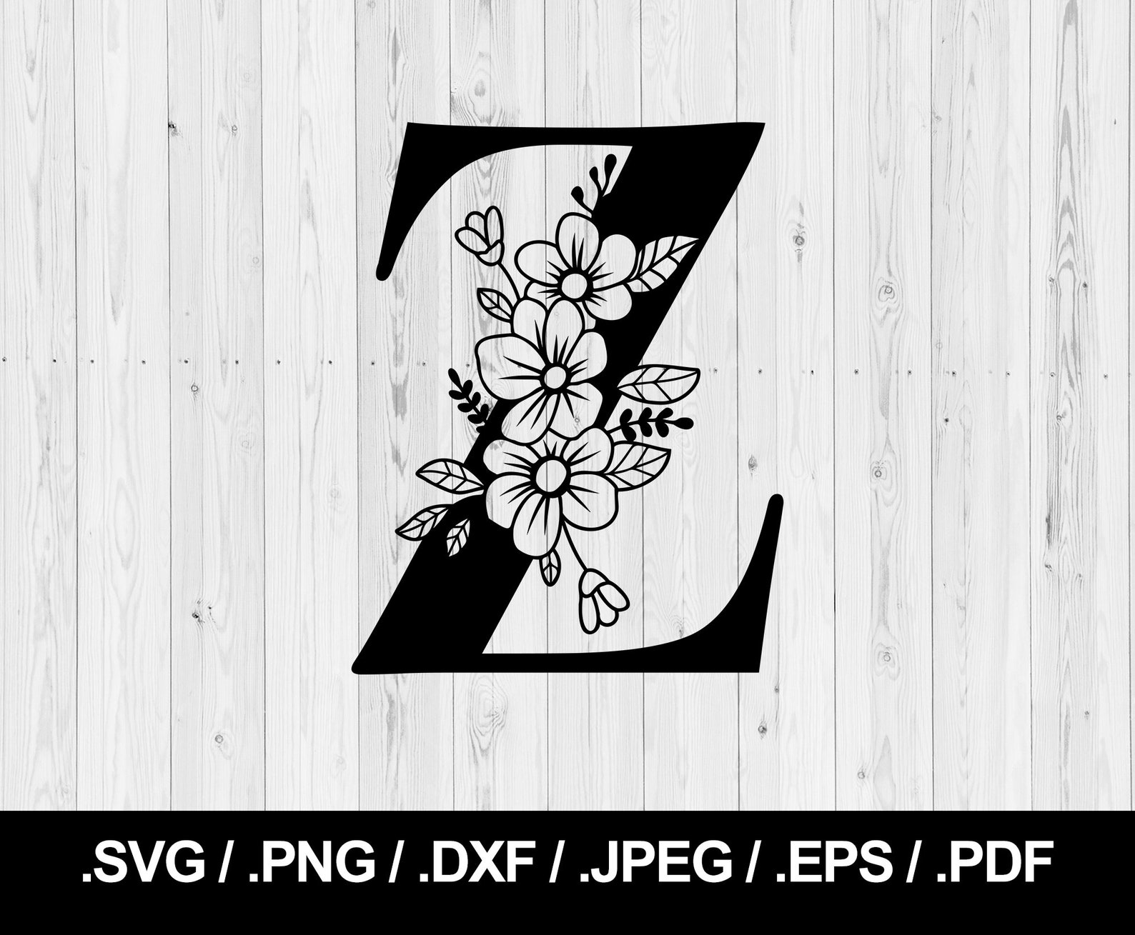 Flower Letter Z. Floral Letter SVG PNG, JPEG, Eps, Ai, Pdf and Dxf ...