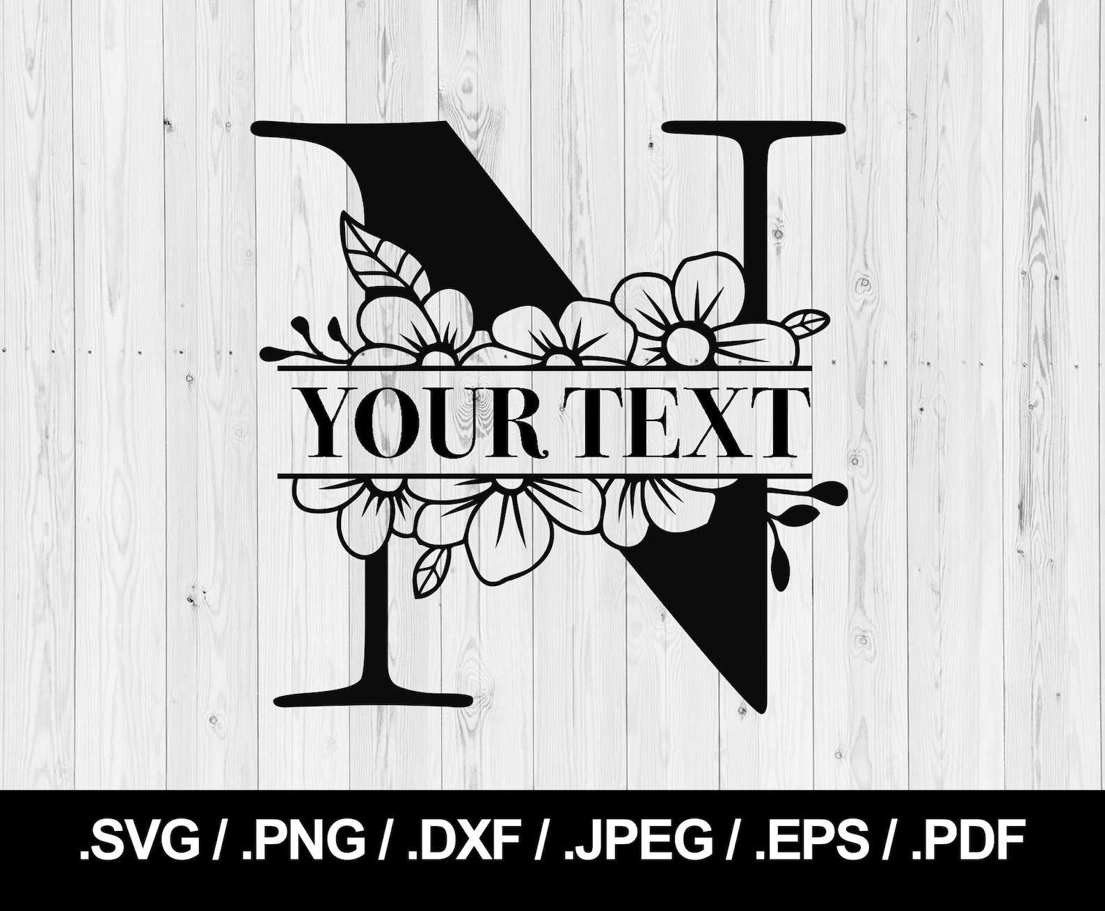 Flower Split Letter N. Floral Letter SVG PNG, JPEG, Eps, Ai, Pdf and ...