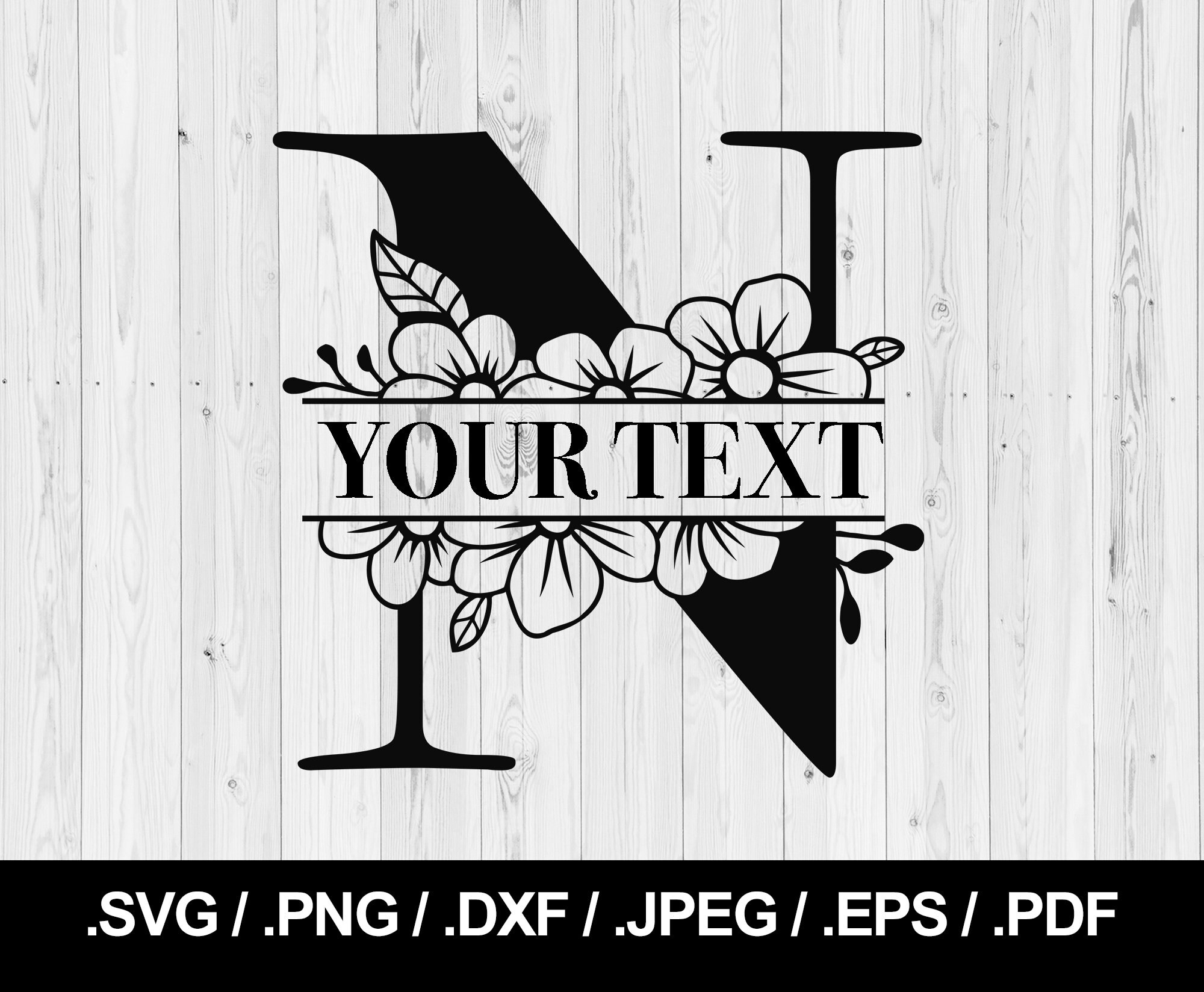 Flower Split Letter N. Floral Letter SVG PNG, JPEG, Eps, Ai, Pdf and ...