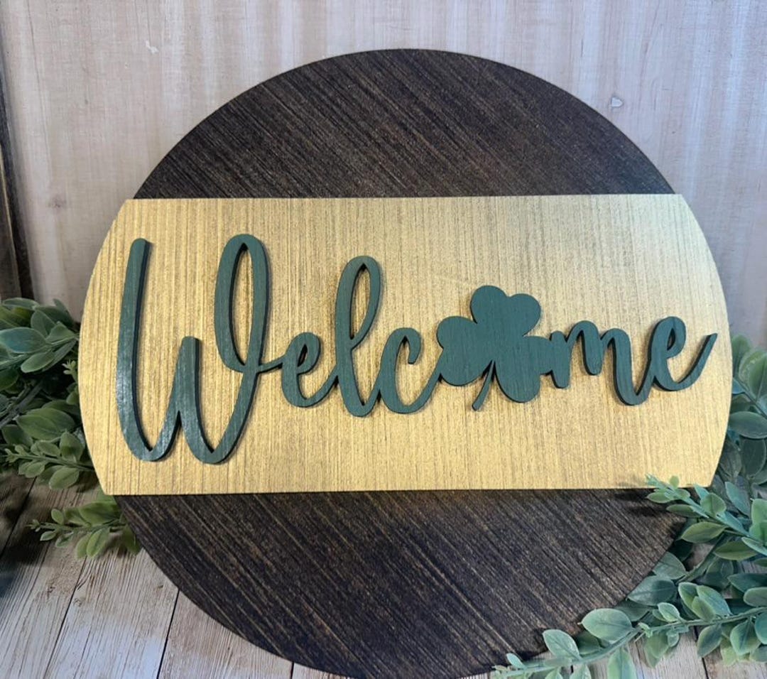 St. Patrick’s Day Welcome Shamrock Door Sign | Glowforge Laser Design ...