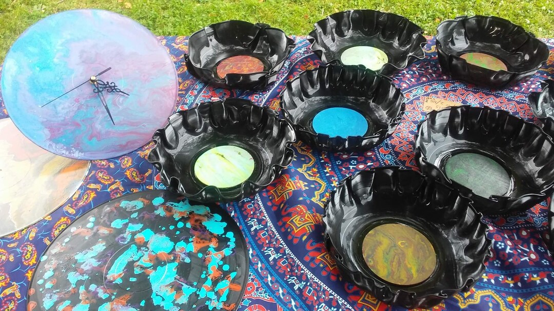 Melted Vinyl Record W/pour Painted Coaster - Etsy