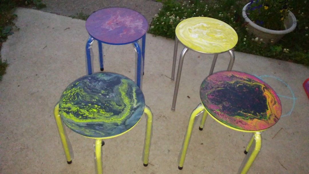 Vinyl Record Pour Panited Metal Stool - Etsy