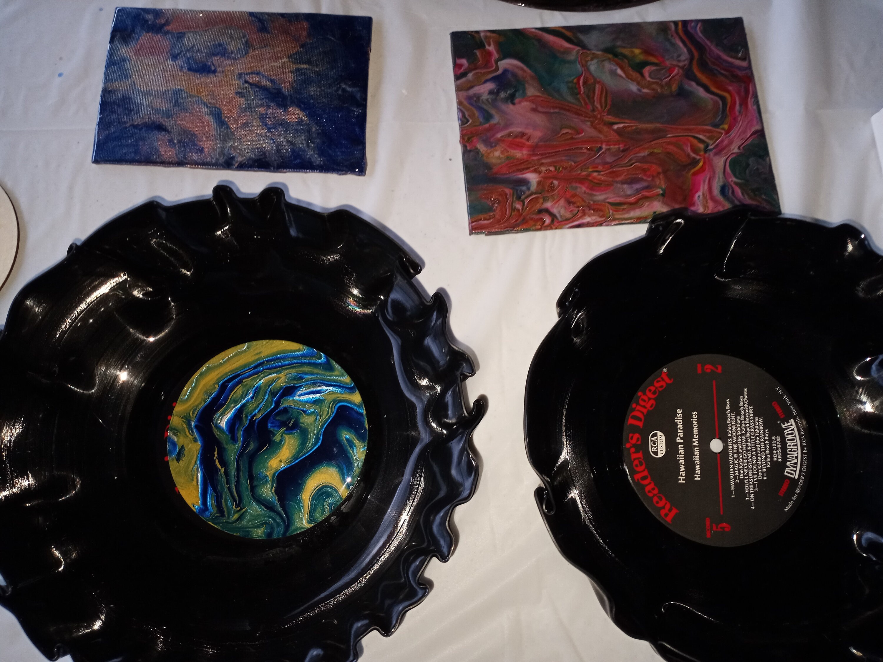 Melted Vinyl Record W/pour Painted Coaster - Etsy