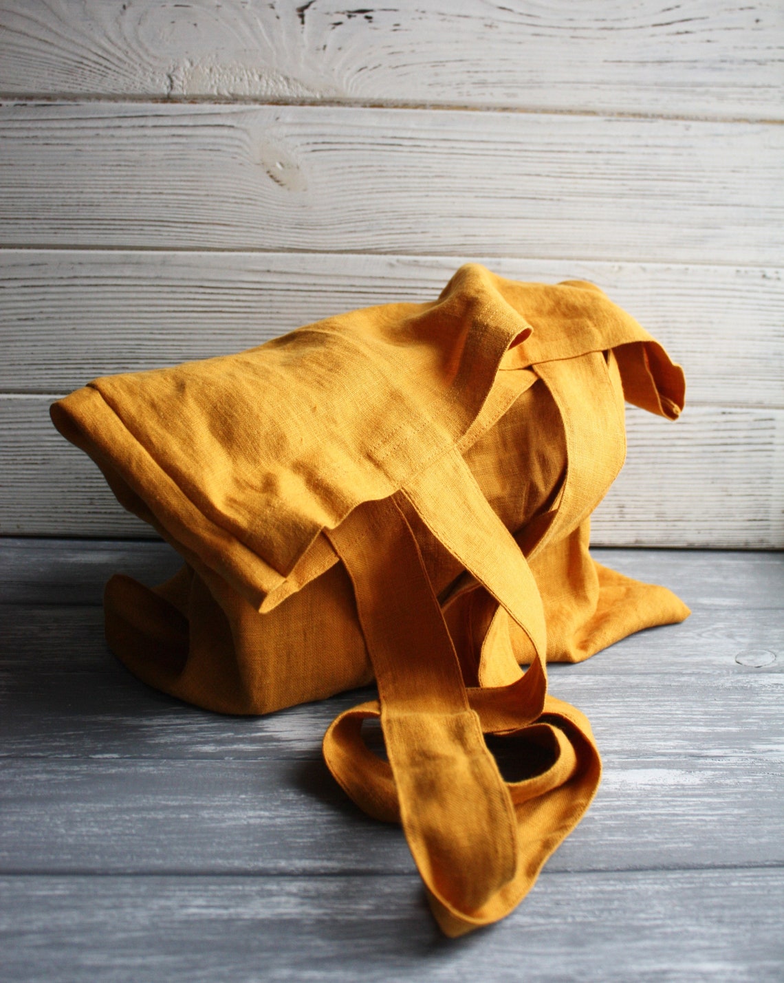 Mustard yellow linen tote bag / Flax beach bag | Etsy