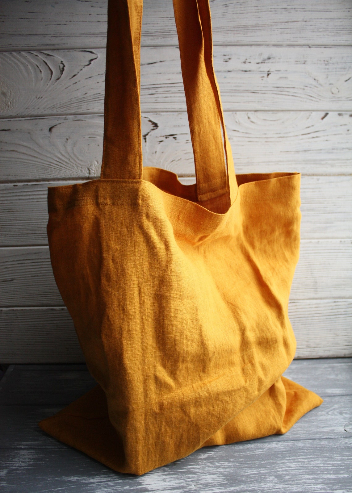 Mustard yellow linen tote bag / Flax beach bag | Etsy