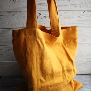 Mustard Yellow Linen Tote Bag / Flax Beach Bag / Linen Reusable Shopper ...