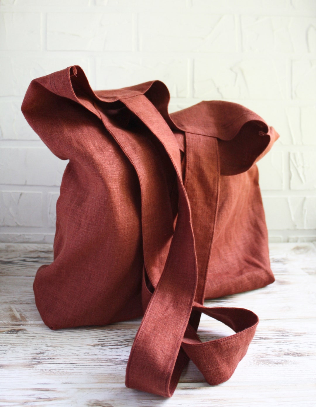 Terracotta Grocery Tote Bag / Minimalist Reusable Linen Shopping Bag ...