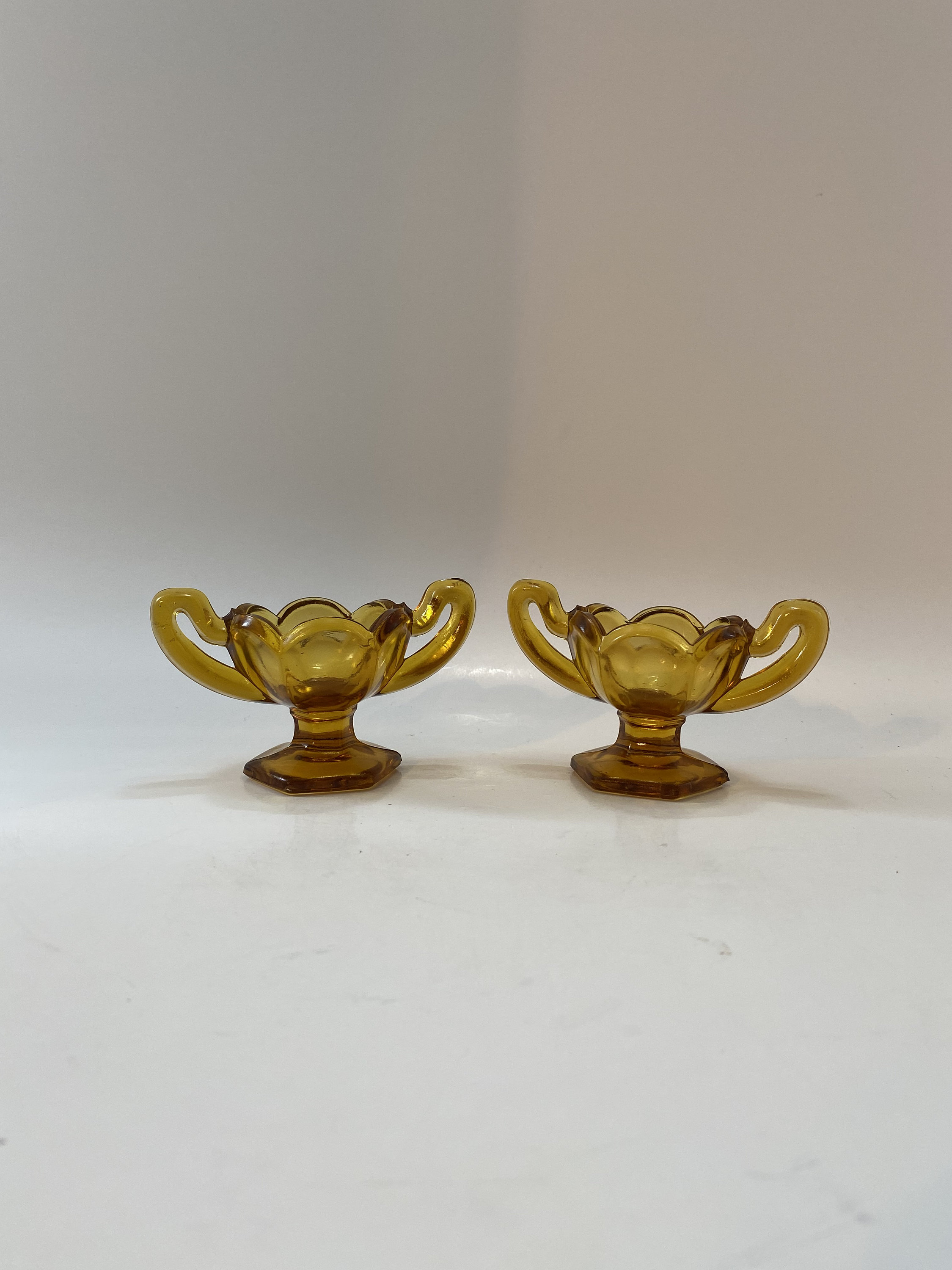 Mid-Century Open Salts Amber Two Handle Salt Cellars Set of | Etsy