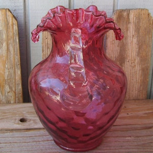 Fenton Glass Red Cranberry Ruby Overlay Diamond Optic Pitcher - Etsy