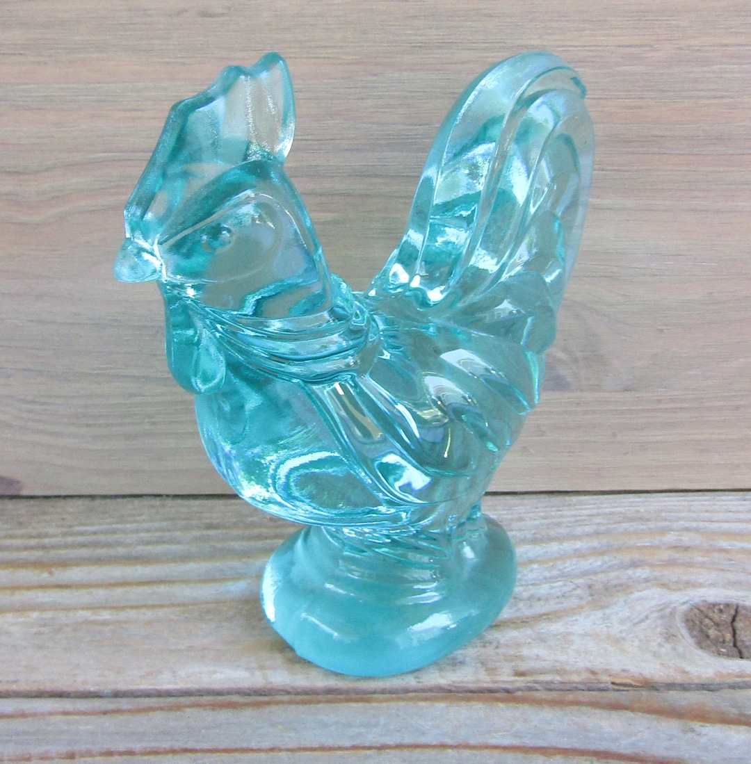 Fenton Glass Folk Art Aquamarine Rooster Chicken, Flea Bite - Etsy