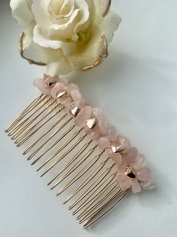 Rose Quartz Hair Comb Gemstone Hair Comb Crystal Hair Comb - Etsy