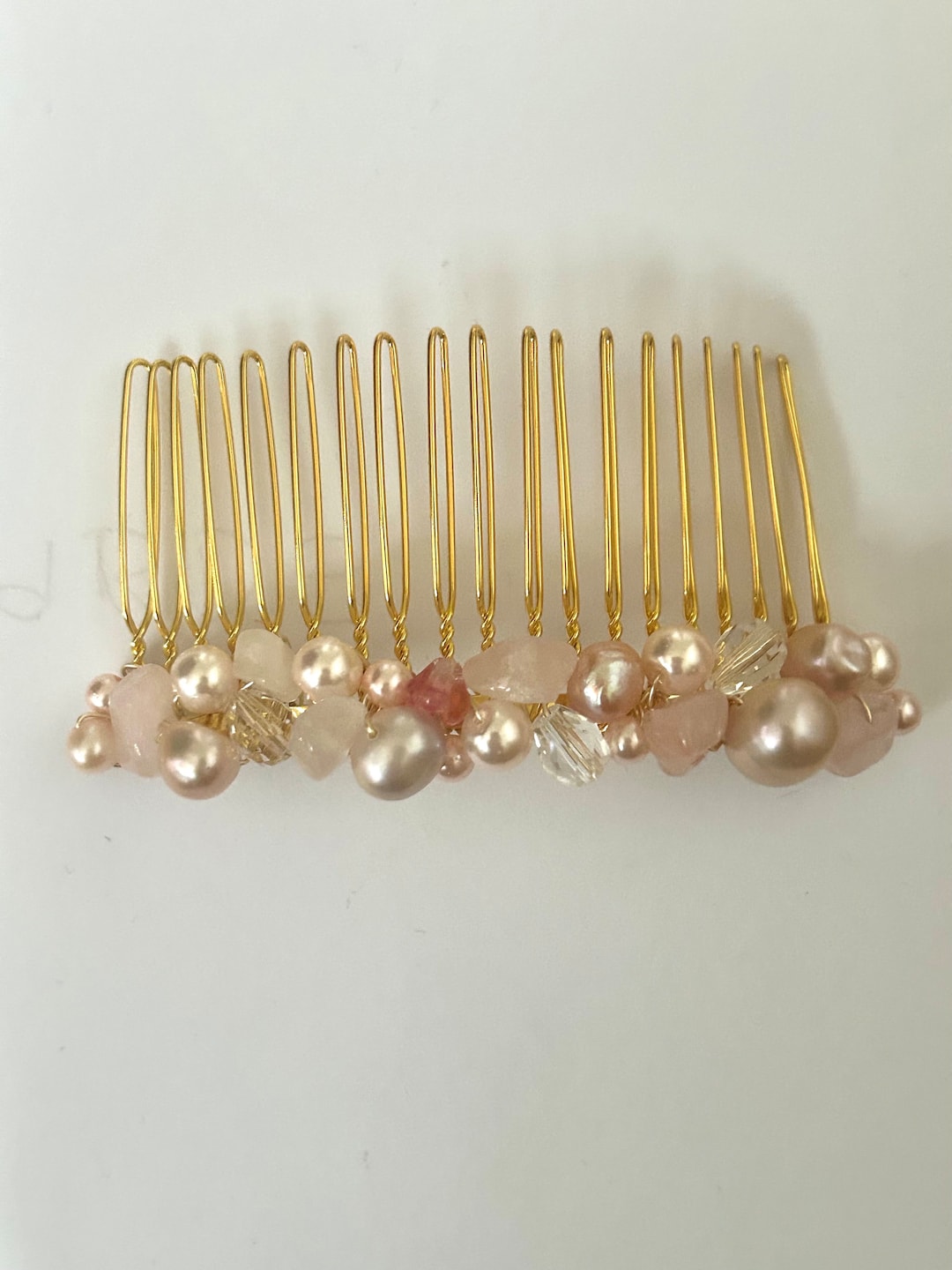 Freshwater Pearl Hair Comb, Pearl Hair Accessory, Rose Quartz Hair Comb ...