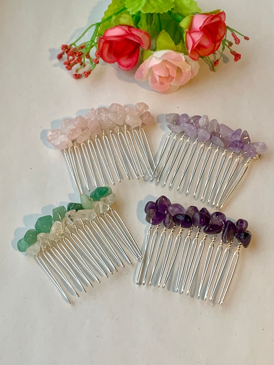 Crystal Hair Comb, Rose Quartz Hair Piece - Etsy