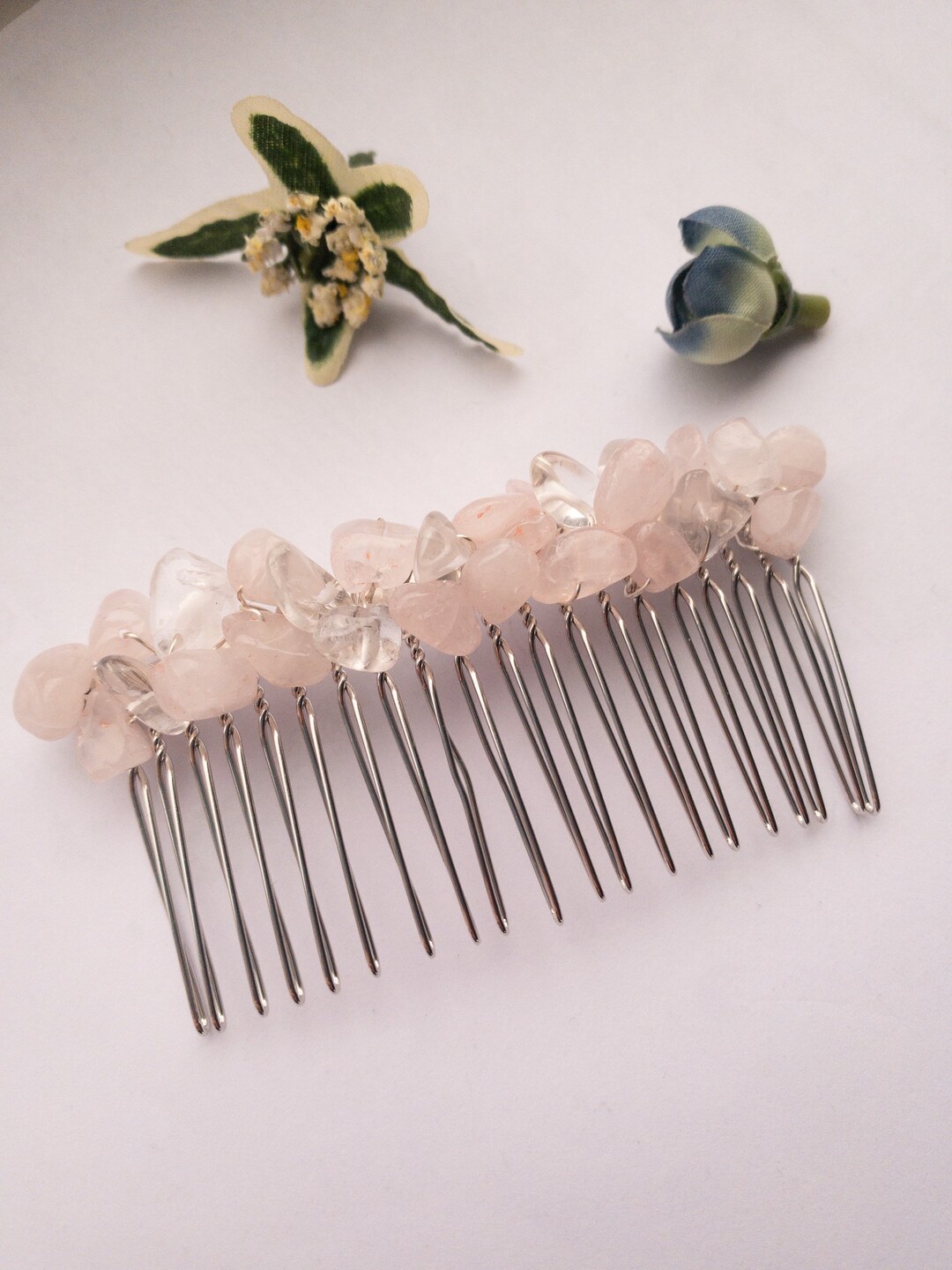 Rose Quartz and Clear Quartz Hair Comb - Etsy