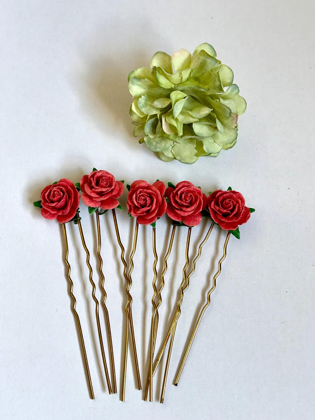 Red Rose Hair Pins, Wedding Hair Accessories, Floral Bridal Pins ...