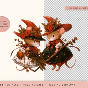 Watercolor Cute Fall Mice Clipart PNG Instant Digital Download Little ...