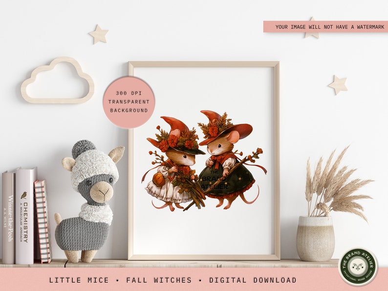 Watercolor Cute Fall Mice Clipart PNG Instant Digital Download Little ...