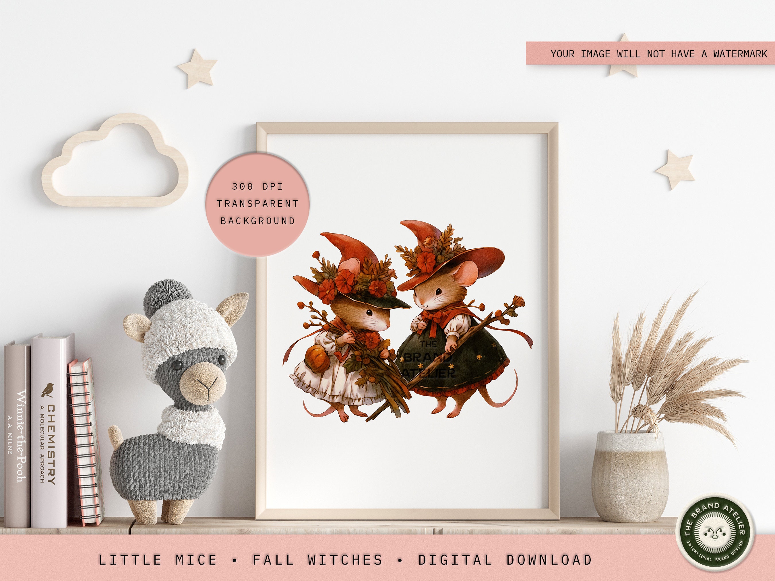 Watercolor Cute Fall Mice Clipart PNG Instant Digital Download Little ...