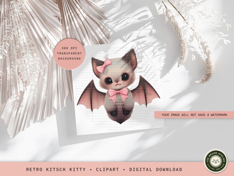 Retro Kitsch Kitty Clipart PNG Instant Digital Download Cute - Etsy
