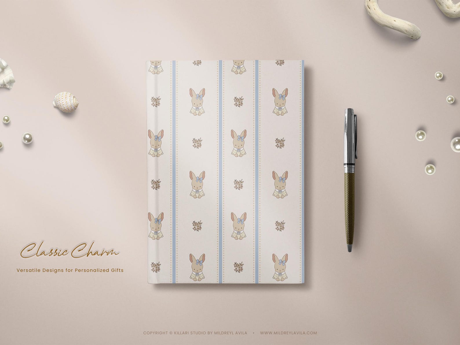 Vintage Bunny Stripes Seamless Pattern: Nursery Fabric, Crafts (JPG ...