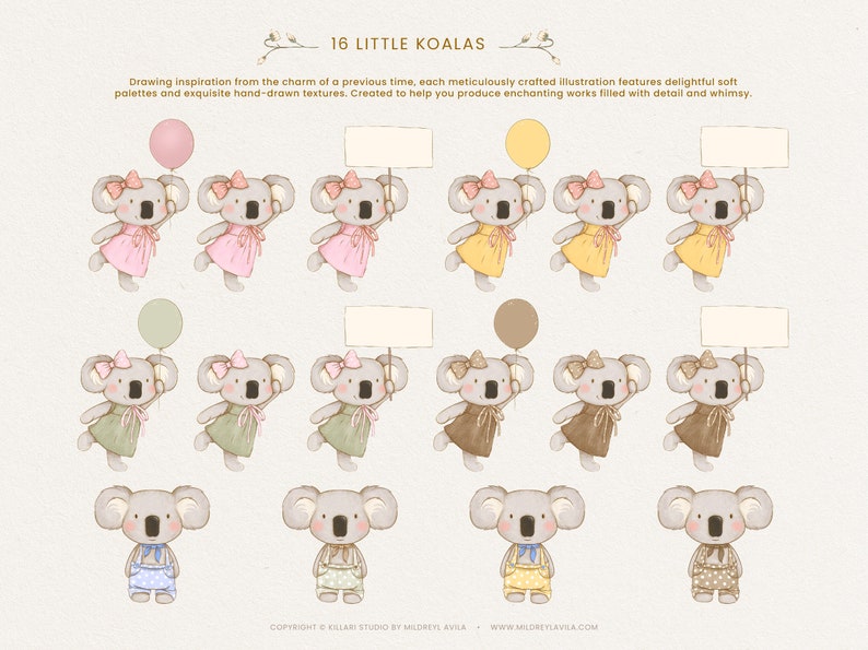 Cute Koalas Botanical Clipart Set PNG Vintage Inspired Hand Drawn ...