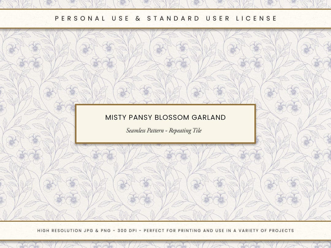 Misty Pansy Blossom Garland Seamless Pattern, Vintage Floral Toile ...