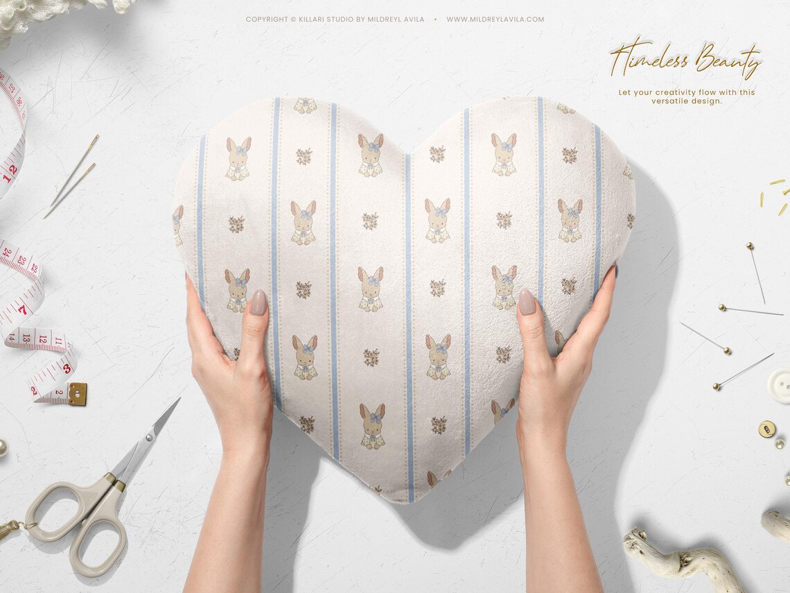 Vintage Bunny Stripes Seamless Pattern: Nursery Fabric, Crafts (JPG ...